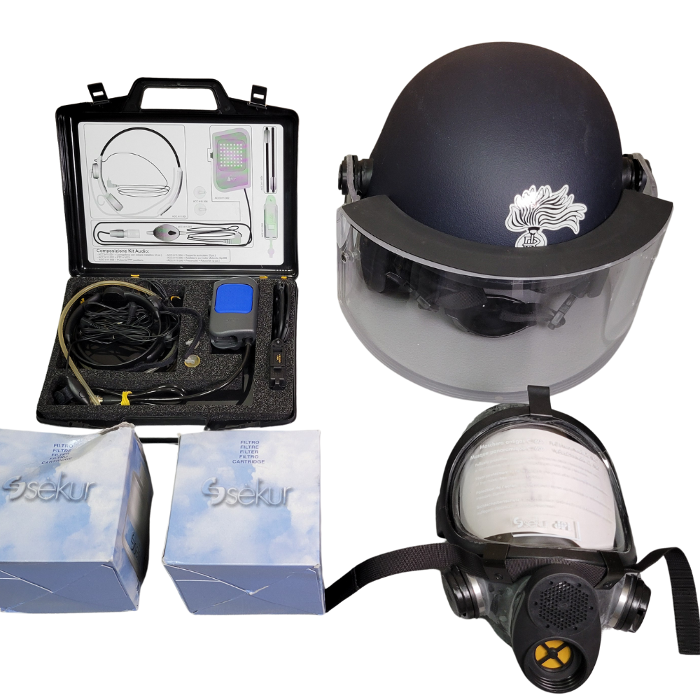 Italian Police Ballistic Helmet and Gas Mask Kit | PRIORITY ONE SURPLUS